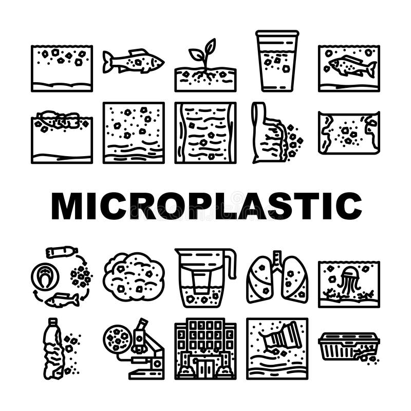 Microplastic Pollution Ocean Icons Set Vector Stock Illustration ...