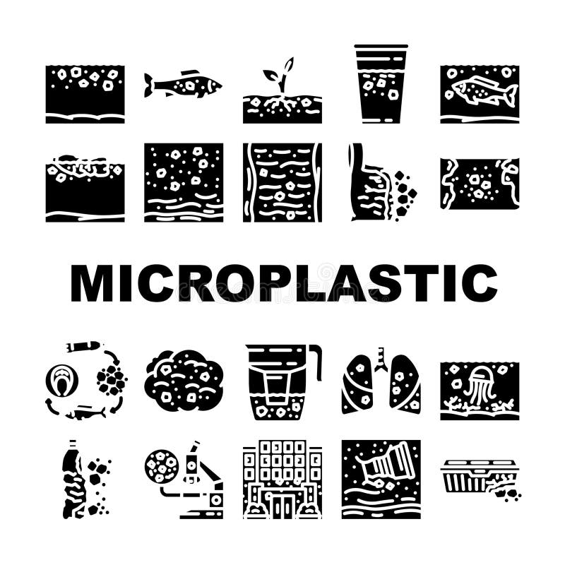 Microplastic Pollution Ocean Icons Set Vector Stock Illustration ...