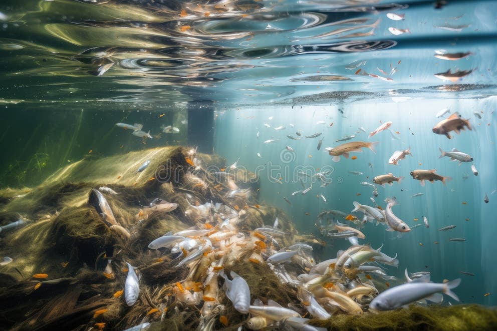 Microplastic Pollution in a River, with Fish Swimming among the Pieces ...