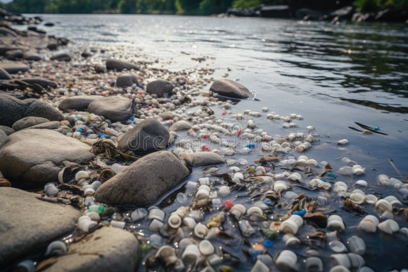 Microplastic Pollution in a River, with Microplastics Floating on the ...