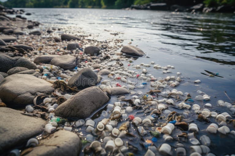 Microplastic Pollution in a River, with Microplastics Floating on the ...