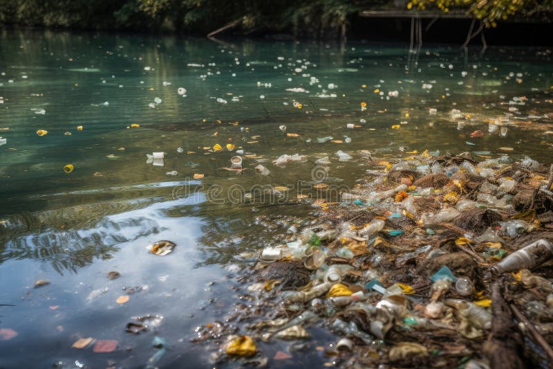 Microplastic Pollution in a River, with Microplastics Floating on the ...