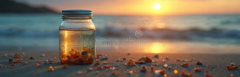 Microplastic Pollution in Water Sample at Sunset Beach. Polluted Water ...