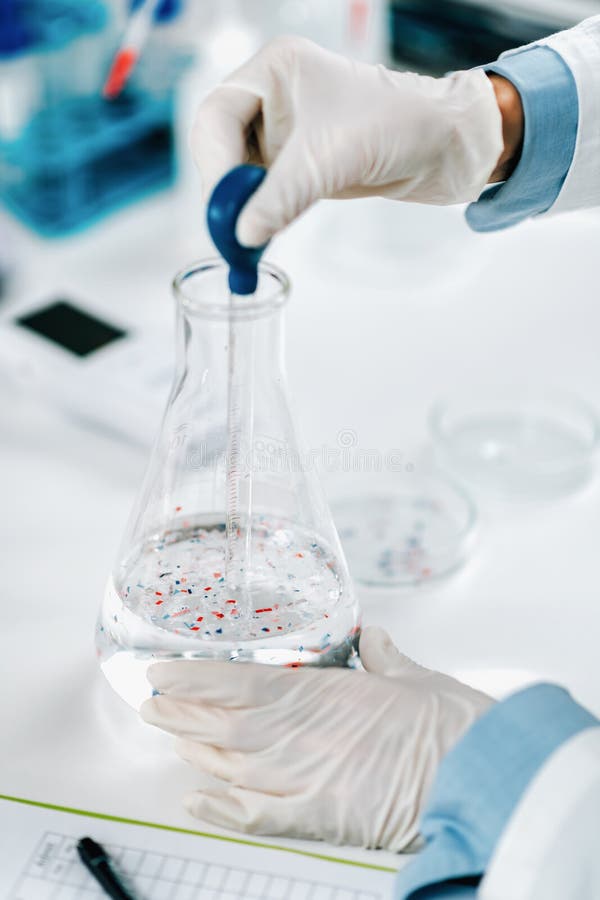Microplastic Pollution Research Stock Photo - Image of institute, flask ...