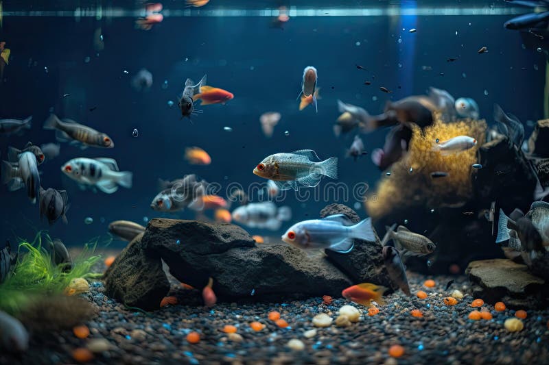 Microplastics in Aquarium, with Fish Swimming among Them Stock ...