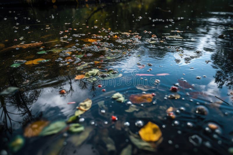 Microplastics Floating on the Surface of a Still Pond Stock ...