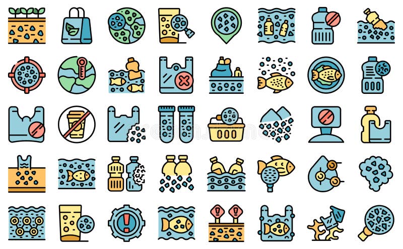 Microplastics Pollution Icons Set Vector Flat Stock Vector ...