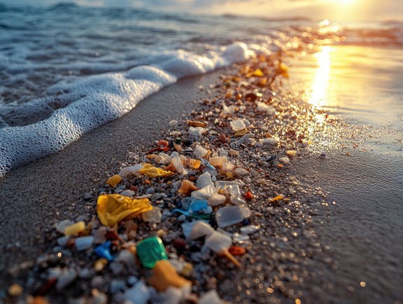 Microplastics on Sand Beach. Micro Plastics Garbage, Tiny Trash Pieces ...