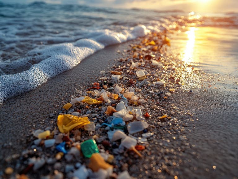 Microplastics on Sand Beach. Micro Plastics Garbage, Tiny Trash Pieces ...