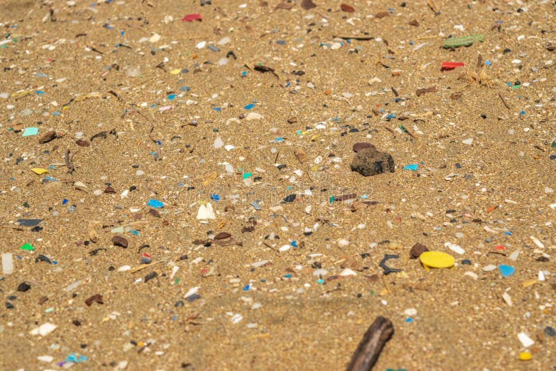 Microplastics on Sand Beach Stock Photo - Image of bottle, polluted ...