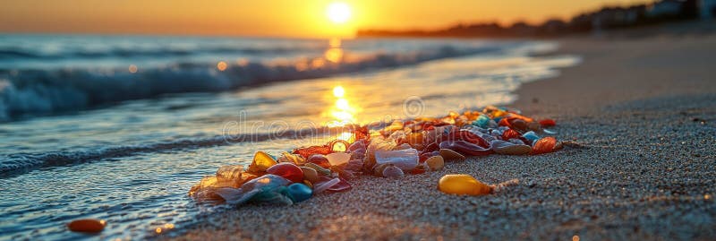 Microplastics on Sand Beach Stock Photo - Image of bottle, polluted ...