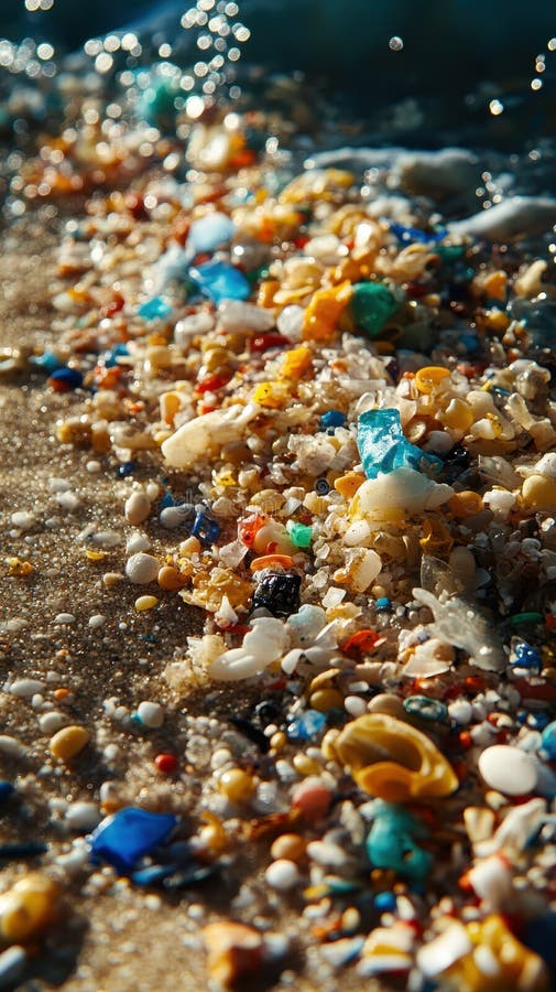 Microplastics on Sand Beach. Micro Plastics Garbage, Tiny Trash Pieces ...