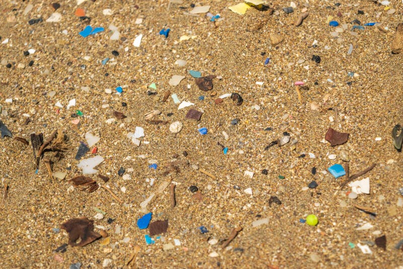 Microplastics on Sand Beach Stock Photo - Image of bottle, polluted ...