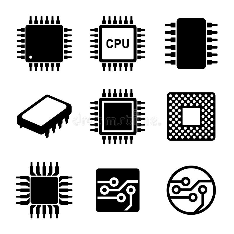 Microprocessador E Chips Icons Set Do Processador Central Vetor ...