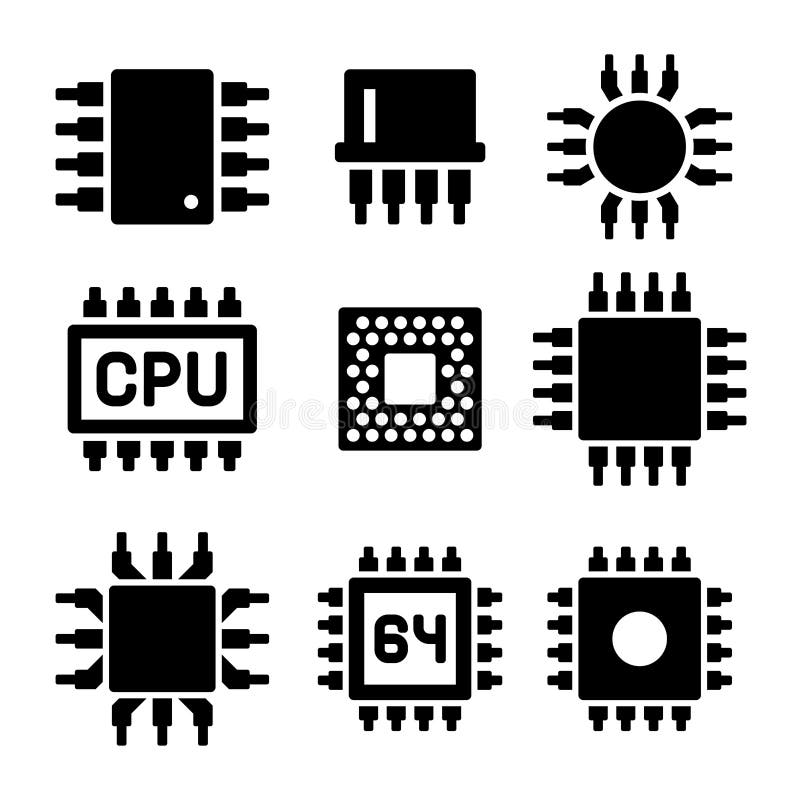 Microprocessador E Chips Icons Set Do Processador Central Vetor ...