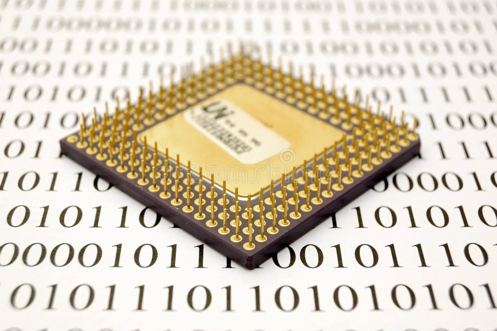 Microprocessor and Binary Code Stock Image - Image of electronics ...