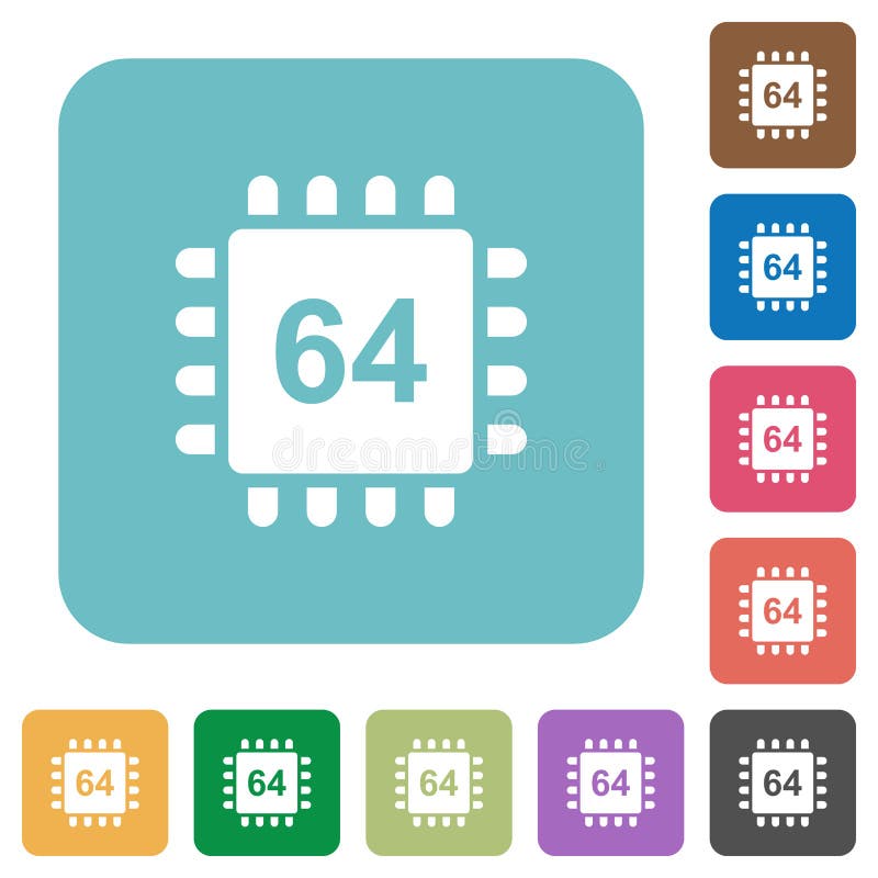 Microprocessor 64 Bit Architecture Rounded Square Flat Icons Stock ...