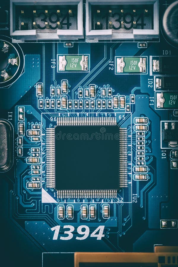 Microprocessor on Blue Circuit Board Stock Photo - Image of motherboard ...