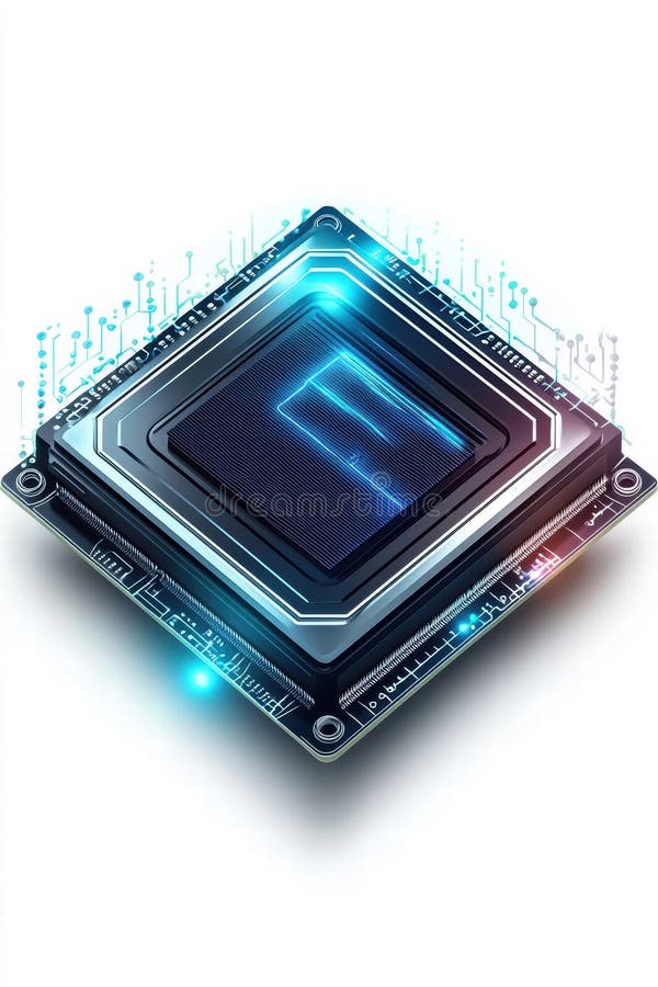 Microprocessor with Blue Neon Glow. Stock Illustration - Illustration ...