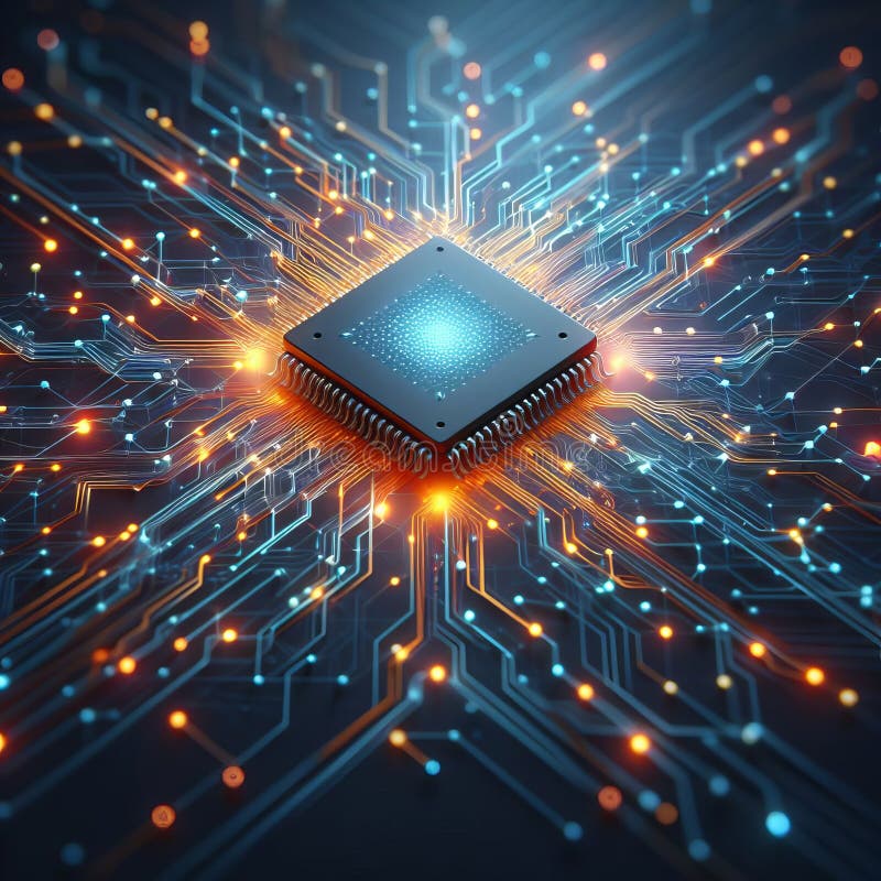 A Microprocessor at the Center of the Frame, Surrounded by Intricate ...