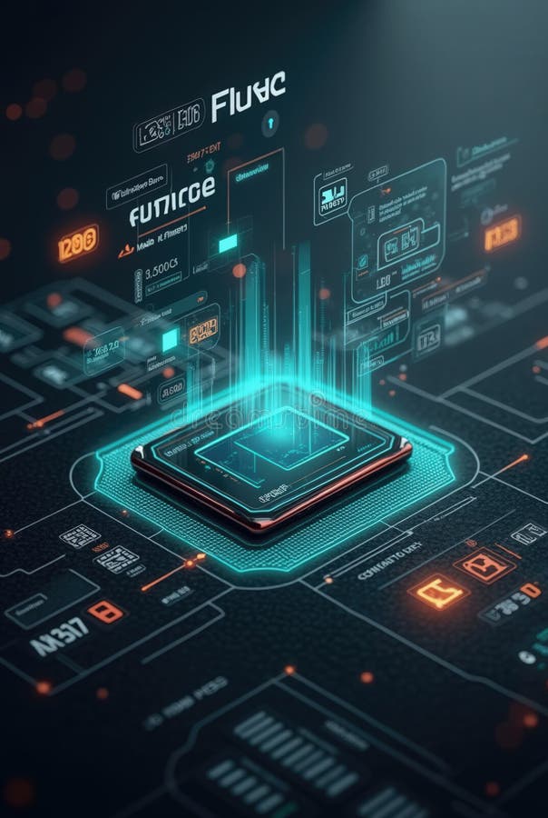 A Microprocessor is Central To the Design, Surrounded by Glowing Data ...