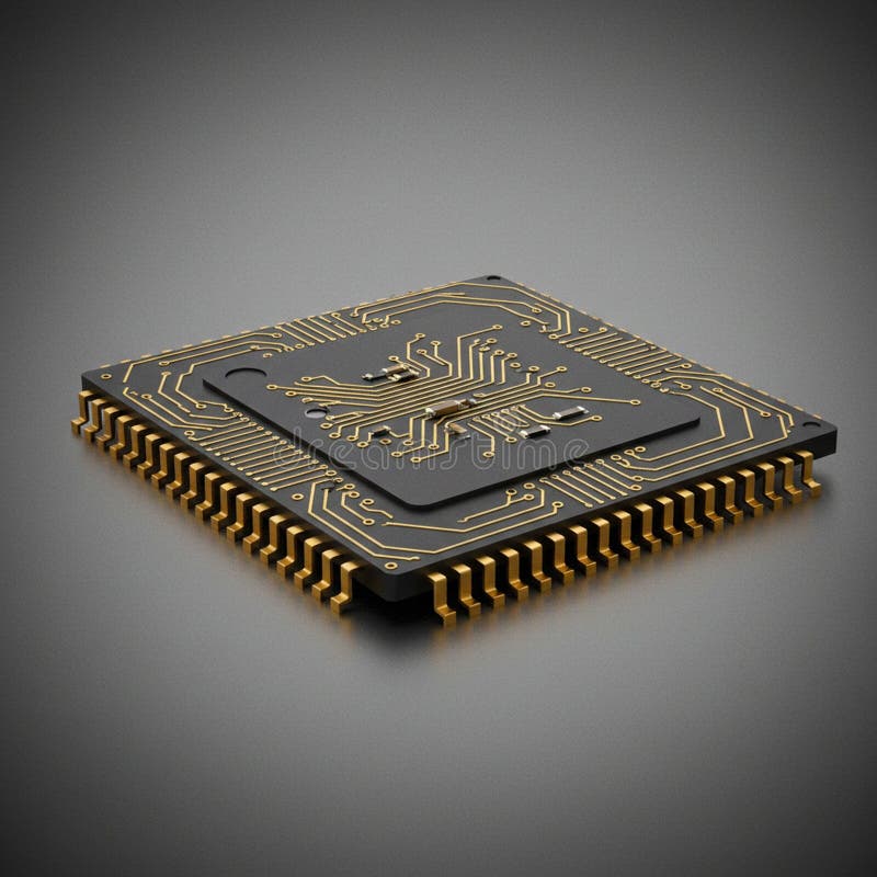 A Microprocessor Chip Features a Rectangular Black Body with Gold ...