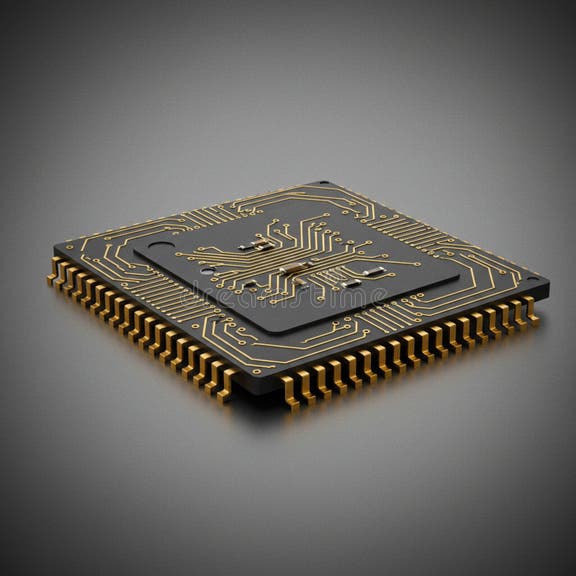 A Microprocessor Chip Features a Rectangular Black Body with Gold ...