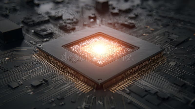 Microprocessor Chip with Glowing Light on Circuit Board for Technology Innovation Stock ...