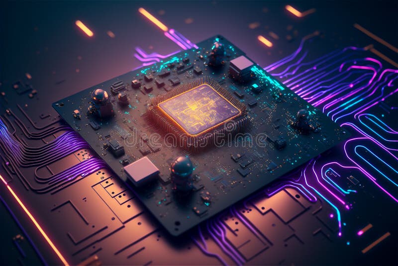Computer Microchip Integrated Technology System. Circuit Motherboard in ...