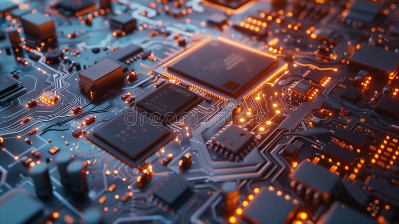 The Microprocessor. a Close-up of a Computer Chip with Lots of Orange ...