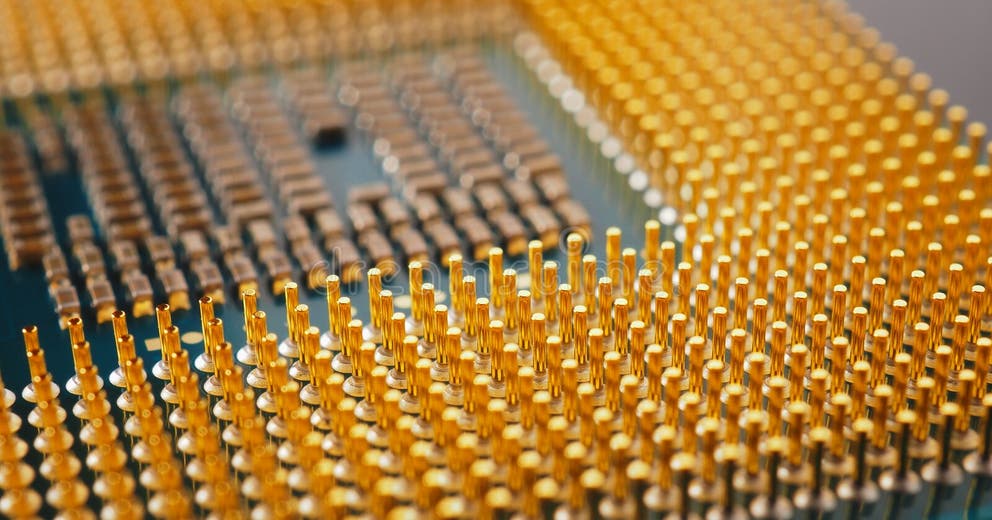 Microprocessor of Computer Close-up. CPU, Semiconductor, Pins and ...