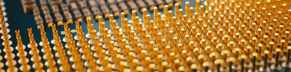 Microprocessor of Computer Close-up. Semiconductor, Pins and Connectors ...