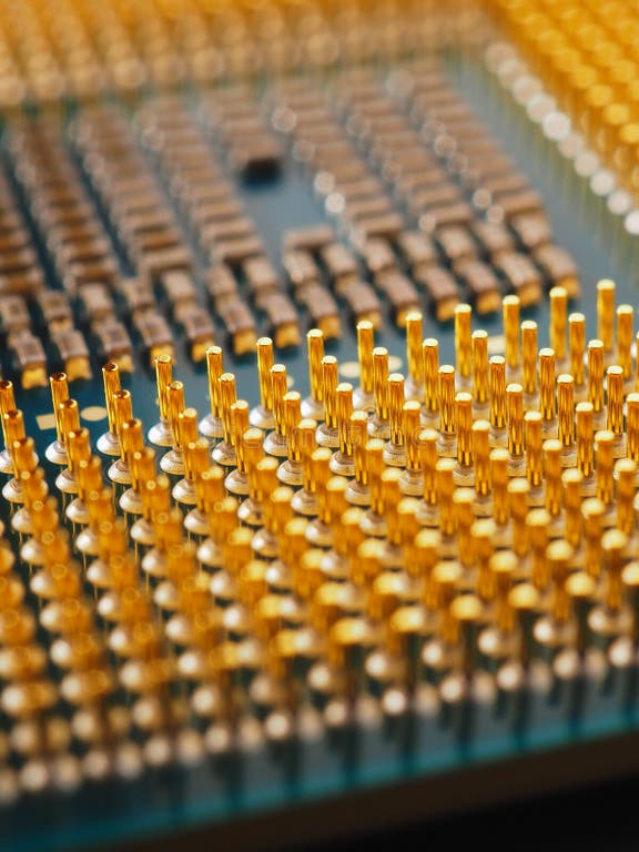 Microprocessor of Computer Closeup. CPU, Semiconductor, Pins and ...