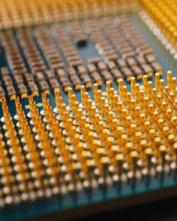Microprocessor of Computer Closeup. CPU, Semiconductor, Pins and ...