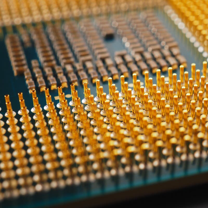 Microprocessor of Computer Closeup. Semiconductor, Pins and Connectors ...