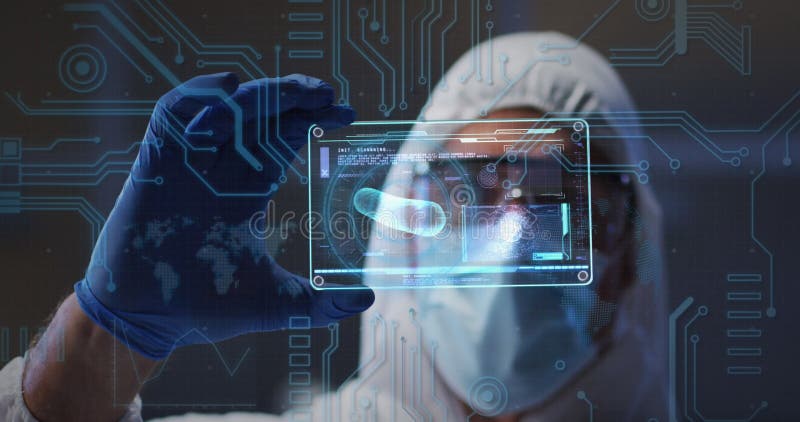 Microprocessor Connections Against Health Worker Holding Futuristic ...