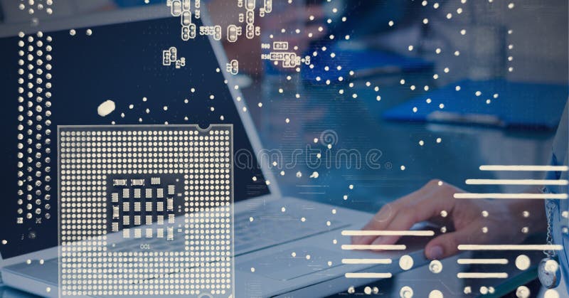 Microprocessor Connections Against Mid Section of Person Using Laptop ...