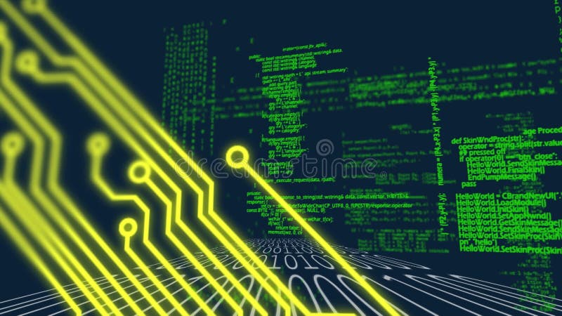 Microprocessor Connections Over Data Processing Against Binary Coding On Blue Background Stock