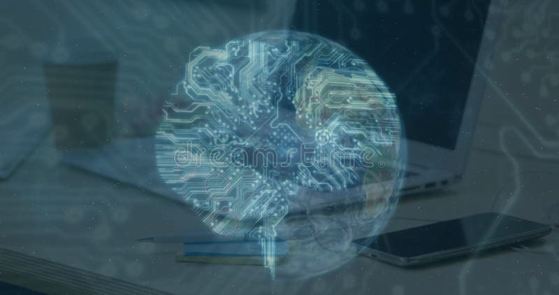 Microprocessor Connections Over Spinning Globe Against Office Equipment ...