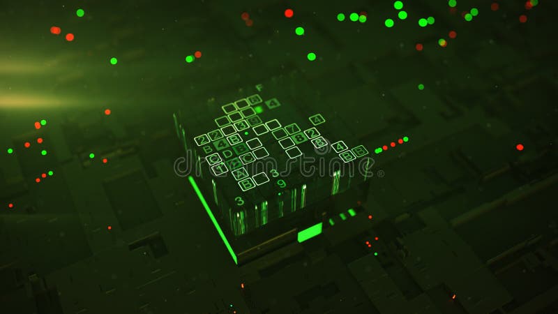 Red Central Processing Unit Is Decoding Data 3d Rendering Illustration Stock Illustration