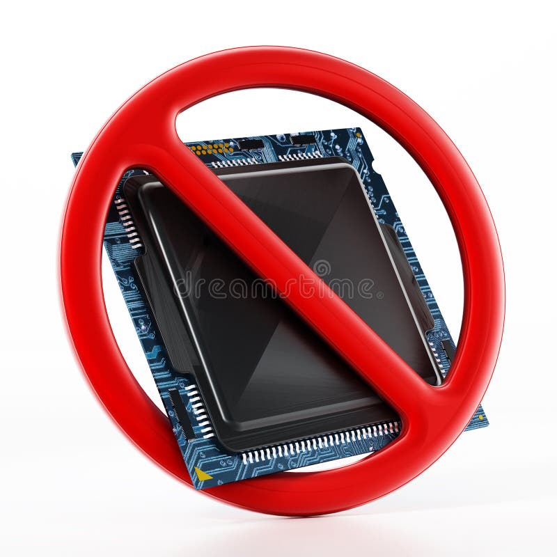 Microprocessor and Forbidden Sign. Global Computer Chip Shortage ...