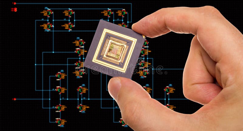 Microprocessor in Hand and Circuit Schematic Stock Image - Image of ...