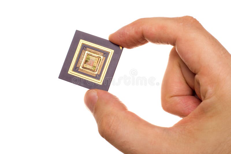 Microprocessor in hand stock image. Image of technology - 47937647