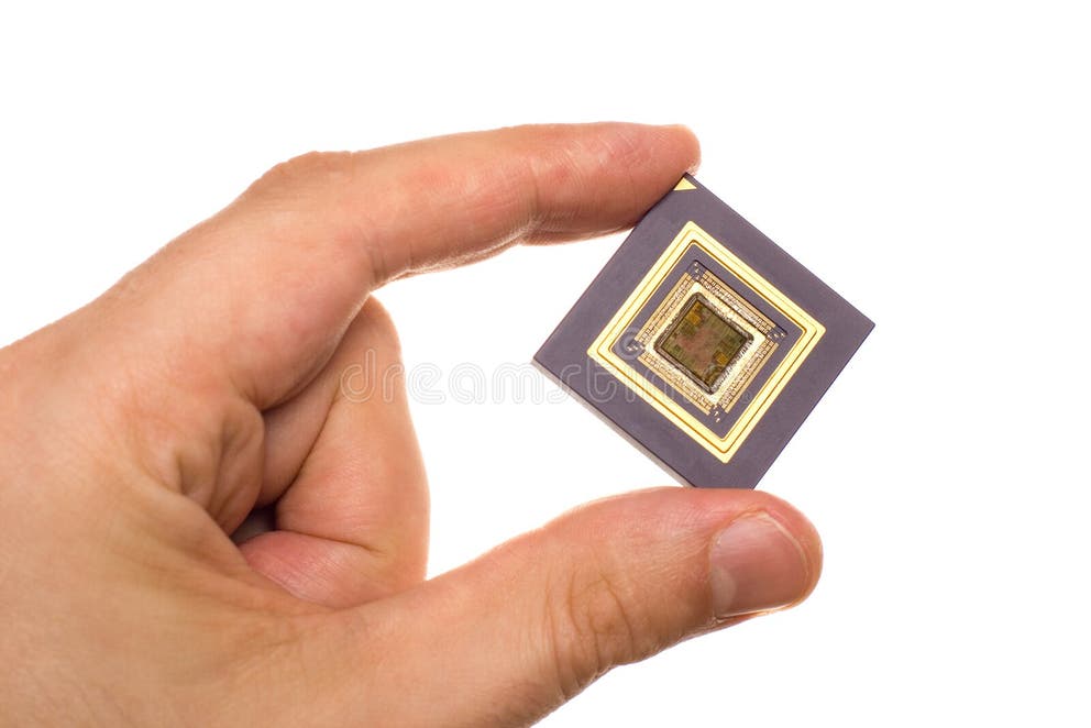 Microprocessor in hand stock image. Image of technology - 68226361