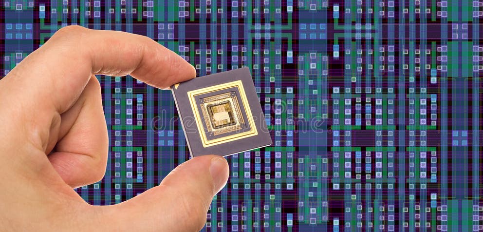 Microprocessor in Hand and Its Layout Stock Image - Image of ...