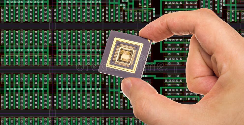 Microprocessor in Hand and Its Layout Stock Image - Image of wire ...