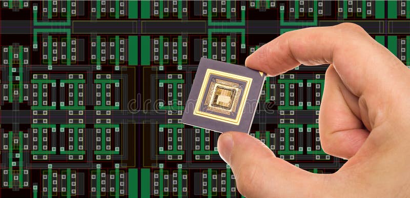 Microprocessor in Hand and Its Layout Stock Photo - Image of hardware ...