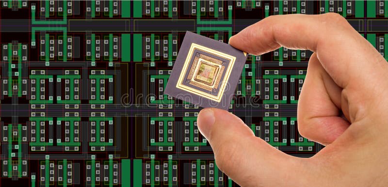 Microprocessor in Hand and Its Layout Stock Image - Image of industry ...