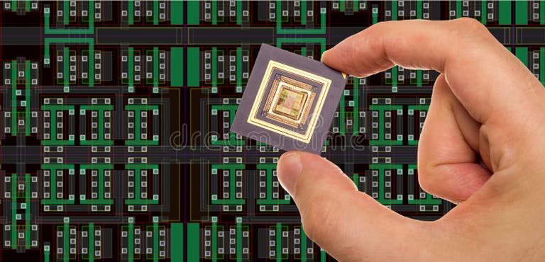 Microprocessor in Hand and Its Layout Stock Image - Image of industry ...