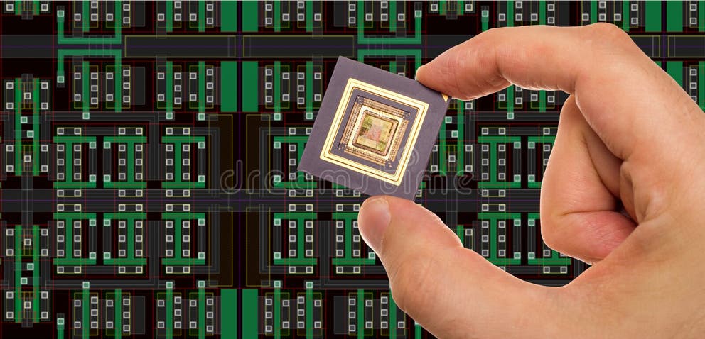 Microprocessor in Hand and Its Layout Stock Image - Image of industry ...
